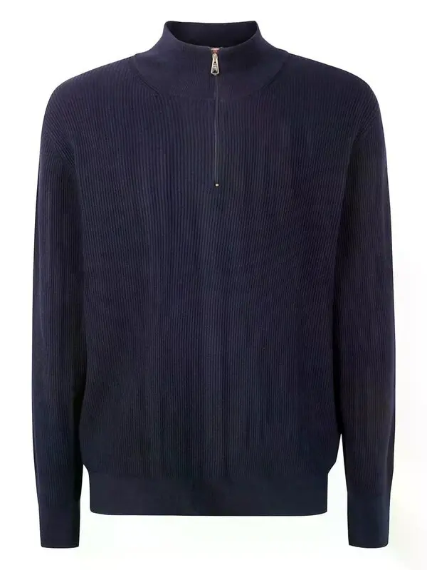Paul Smith Ribbed Zip-neck Sweater - Blue