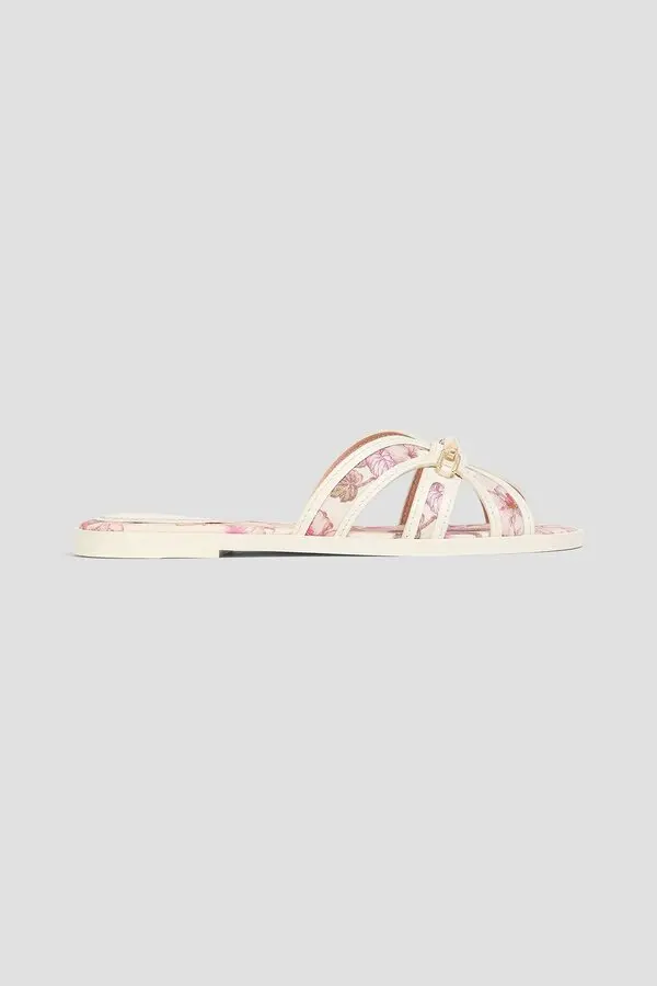 Zimmermann Leather-trimmed Paisley-print Canvas Sandals - Ivory