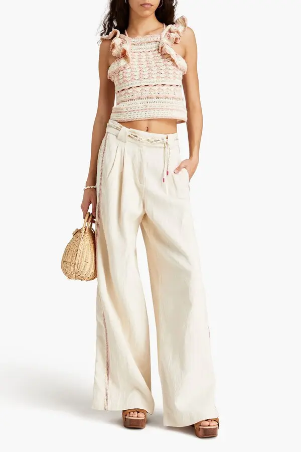 Zimmermann Belted Wide-leg Cotton And Linen-blend Pants