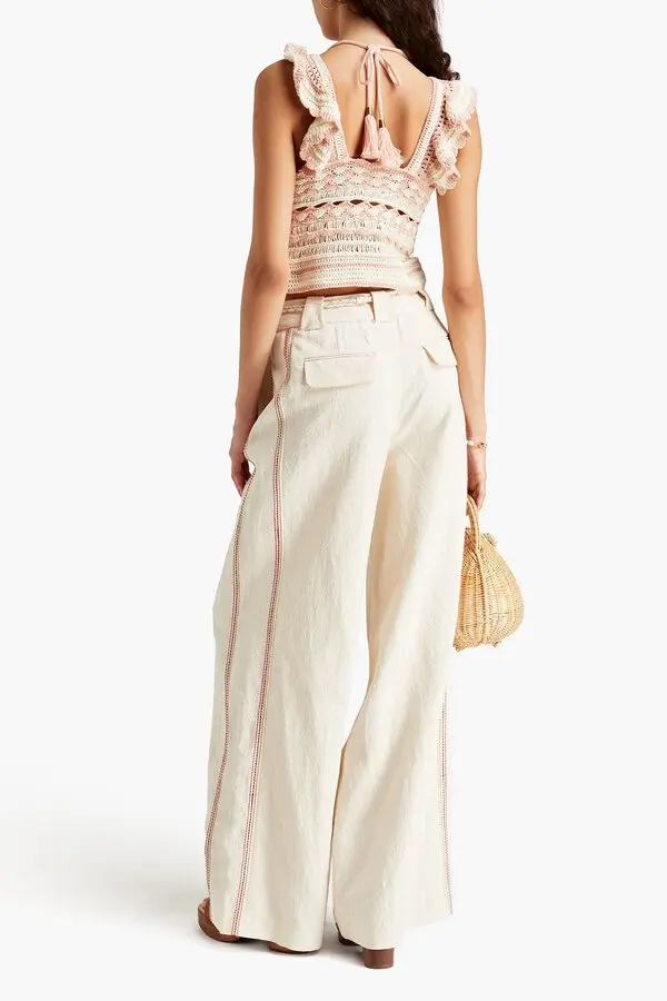 Zimmermann Belted Wide-leg Cotton And Linen-blend Pants
