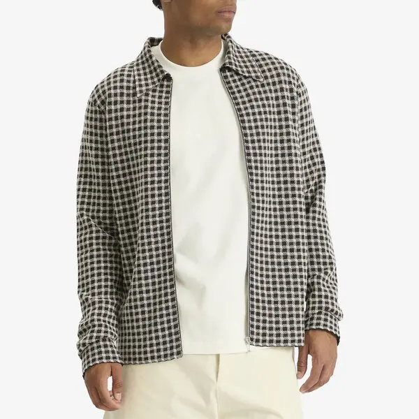 JIL SANDER Wool Check Zip Through - Dark Grey
