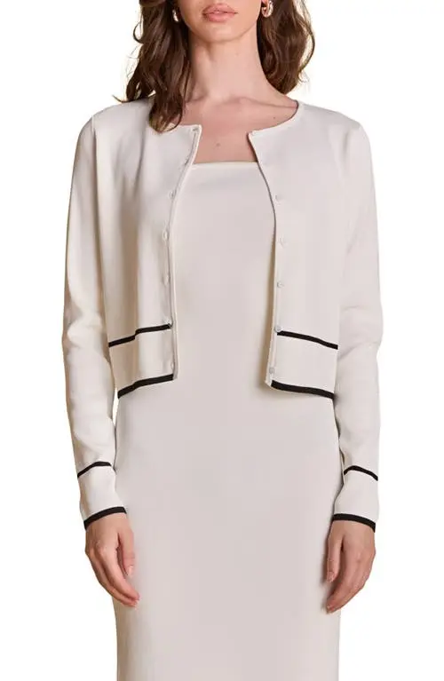 Endless Rose Contrast Stripe Fine Knit Cardigan - White/ Black