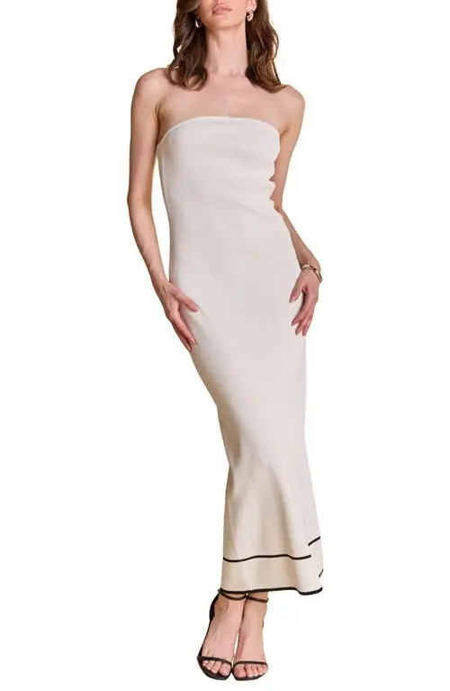 Endless Rose Contrast Stripe Strapless Knit Maxi Dress - White/ Black