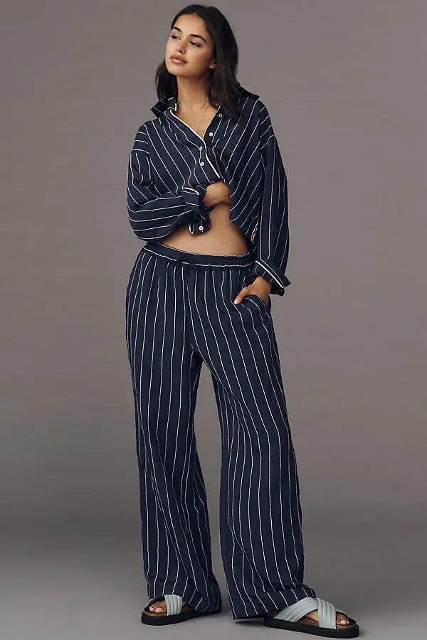 Maeve Brooklin Tie-front Printed Pull-on Pants - Blue Stripe