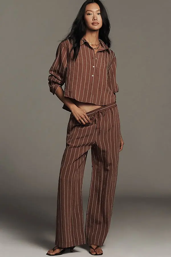 Maeve Brooklin Tie-front Printed Pull-on Pants - Brown Stripe