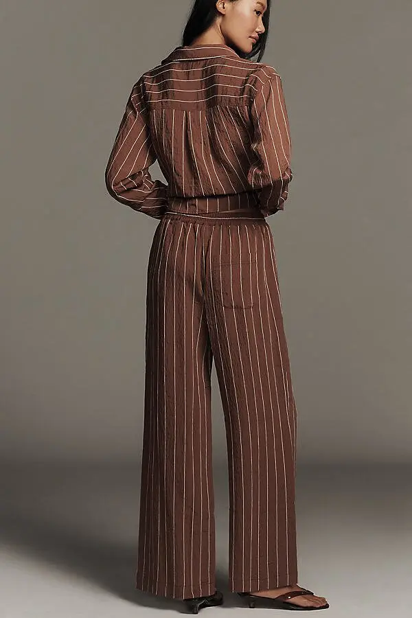 Maeve Brooklin Tie-front Printed Pull-on Pants - Brown Stripe