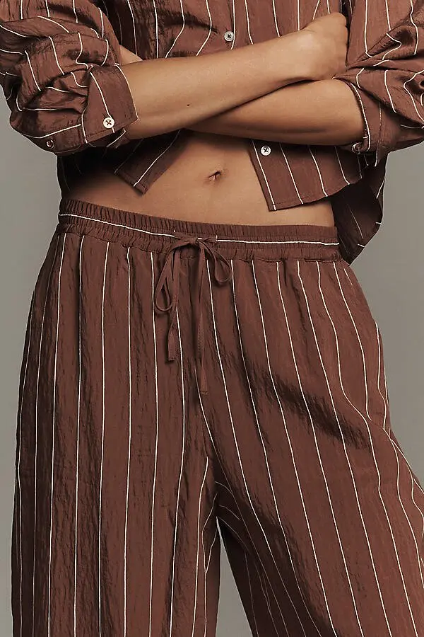 Maeve Brooklin Tie-front Printed Pull-on Pants - Brown Stripe