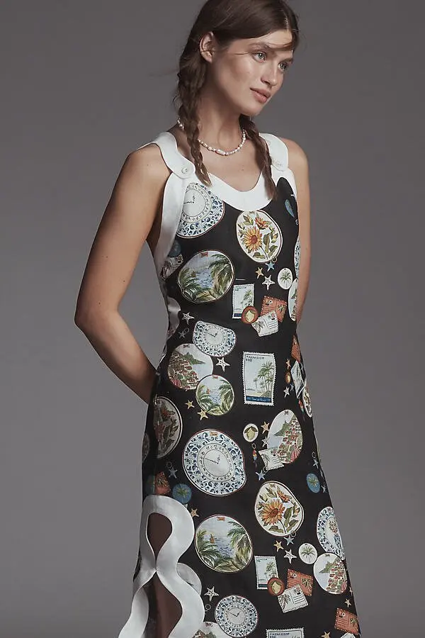 farm rio sleeveless embroidered slim midi dress Pinke Cutwork Euroflax Premium Linen Midi Dress