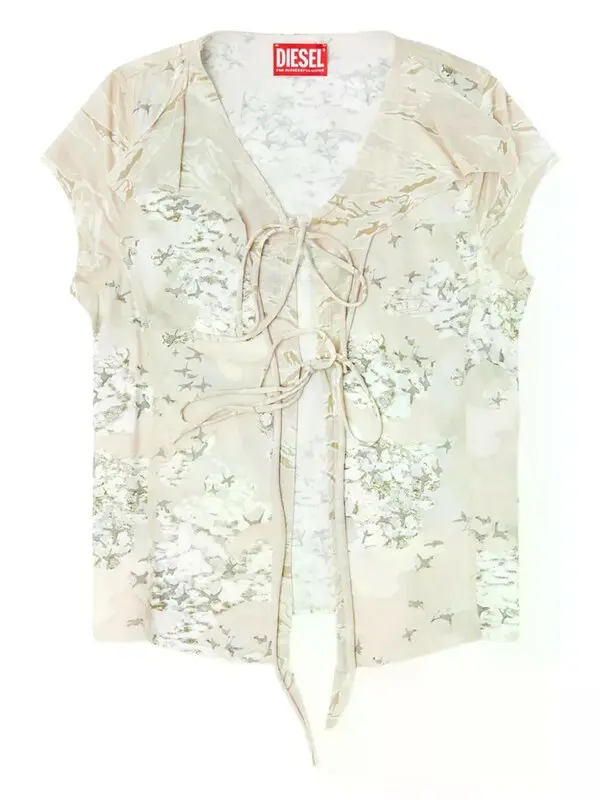 DIESEL® T-afrymy Lace-up Floral Top - Neutrals