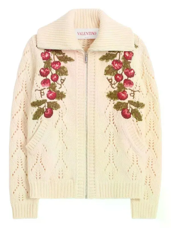 Valentino Garavani Cherry-embroidered Cardigan - Neutrals