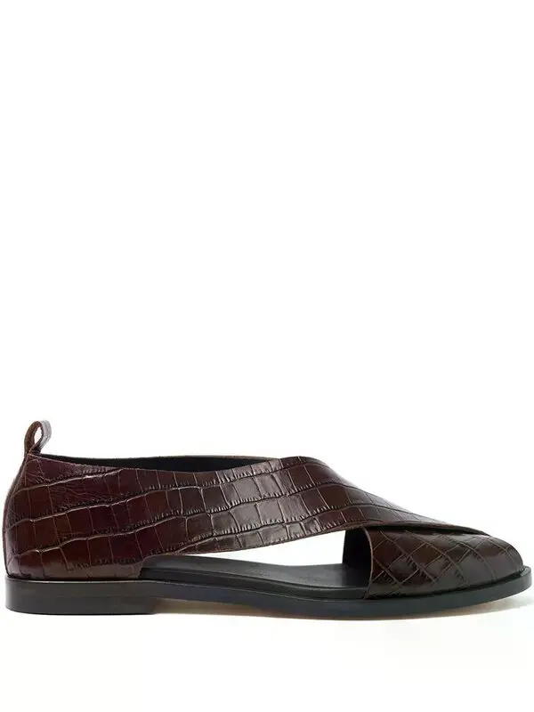 SCAROSSO Eros Crocodile-effect Sandals - Brown