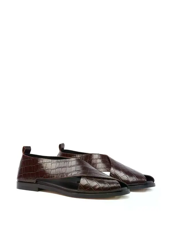 SCAROSSO Eros Crocodile-effect Sandals - Brown