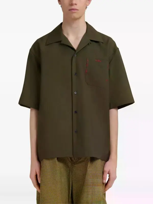 Marni Logo-embroidered Short-sleeve Shirt - Green