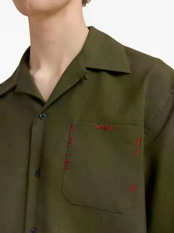 Marni Logo-embroidered Short-sleeve Shirt - Green