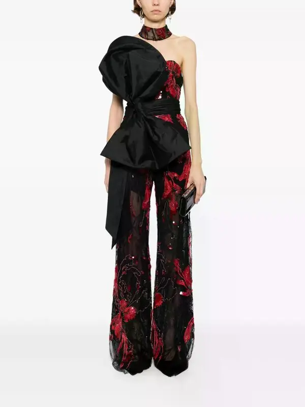 SAIID KOBEISY Strapless Embroidered Jumpsuit With Bow Detail
