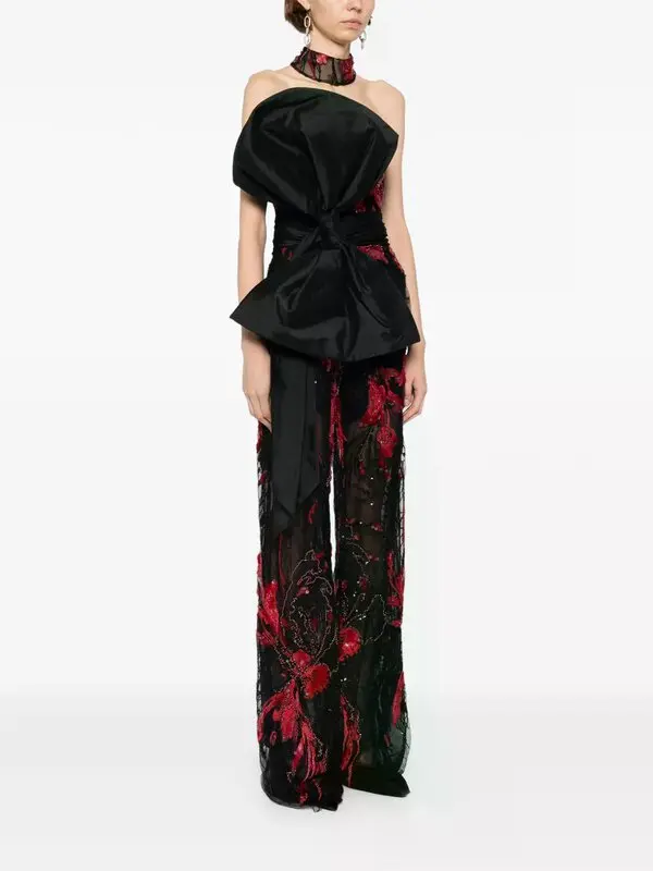SAIID KOBEISY Strapless Embroidered Jumpsuit With Bow Detail