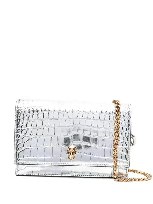 Alexander McQueen Skull-embellished Crocodile-effect Bag - Silver