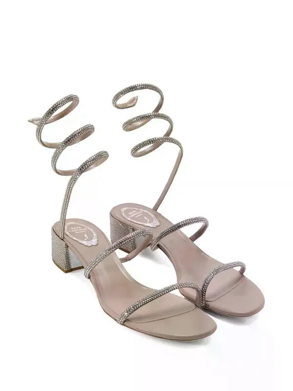 Rene Caovilla 40mm Cleo Crystal-embellished Block-heel Sandals - Silver