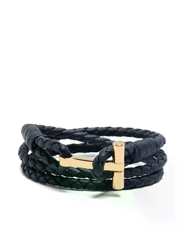 TOM FORD Braided Leather Bracelet - Blue