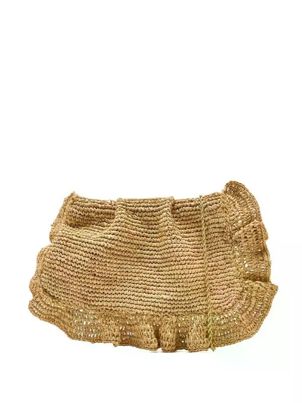 LOEFFLER RANDALL Raffia Clutch With Ruffled Trim And Chain Strap