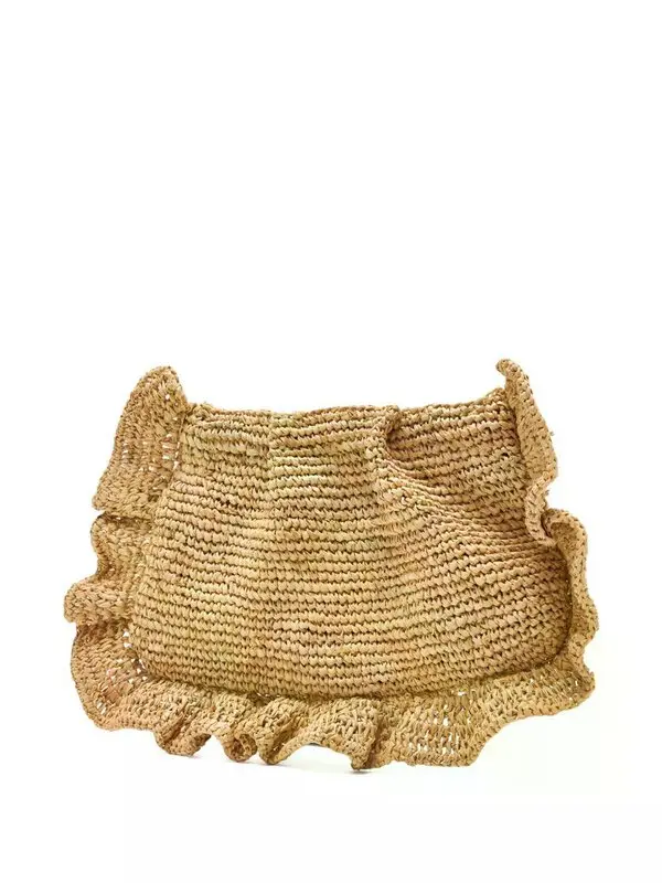 LOEFFLER RANDALL Raffia Clutch With Ruffled Trim And Chain Strap