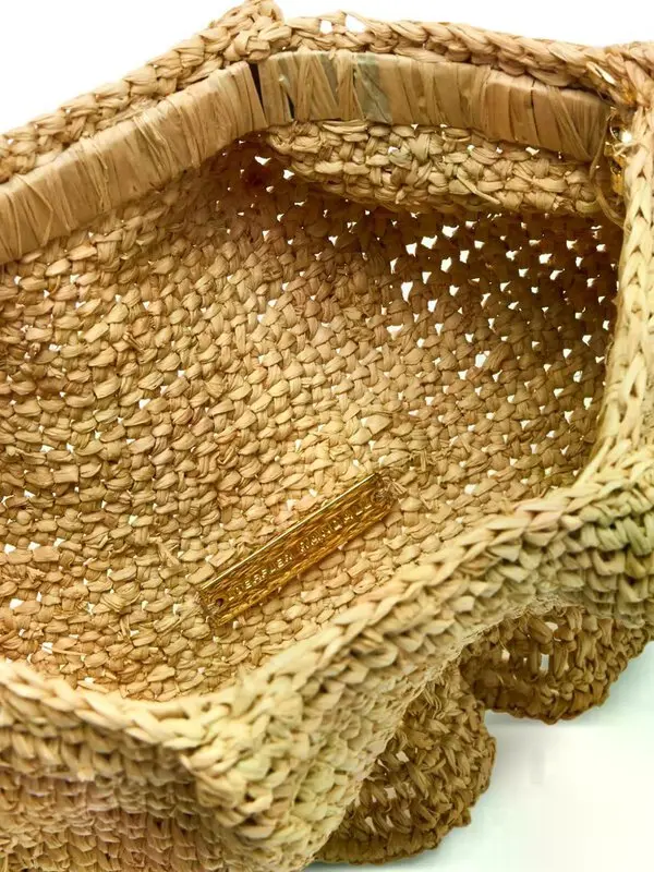 LOEFFLER RANDALL Raffia Clutch With Ruffled Trim And Chain Strap