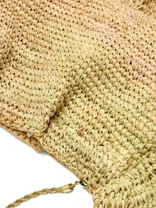 LOEFFLER RANDALL Raffia Clutch With Ruffled Trim And Chain Strap