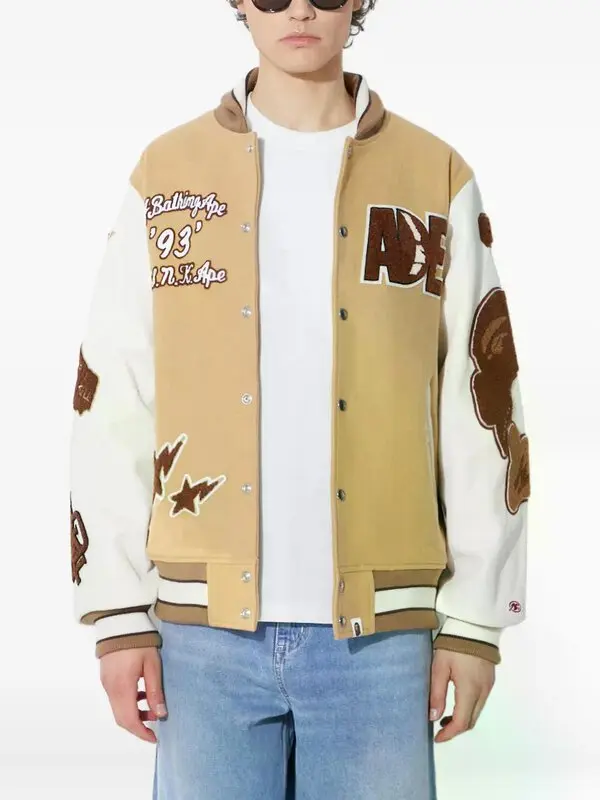 A BATHING APE Appliqué-detail Varsity Jacket - Neutrals