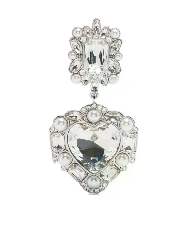 SELF-PORTRAIT Crystal-pearl Tiered Heart Earrings - Silver