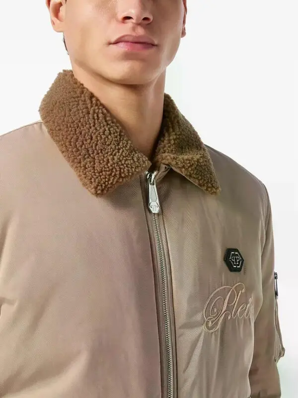Philipp Plein Shearling-collar Bomber Jacket - Neutrals