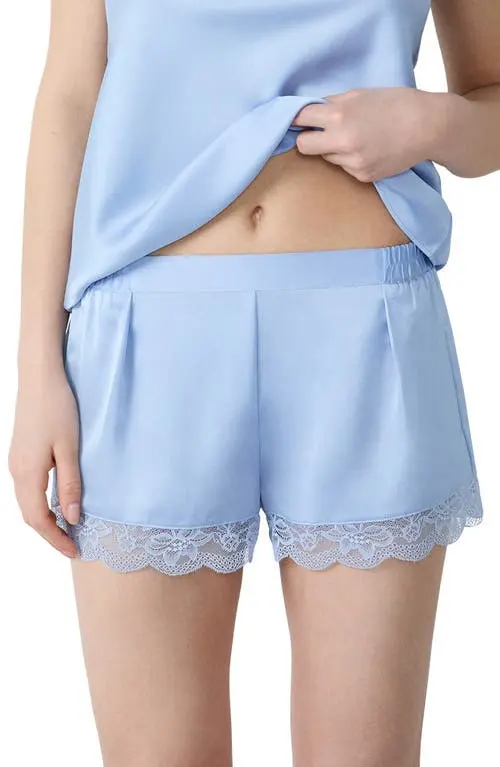 ETAM Lace Trim Satin Tap Shorts - Light Blue