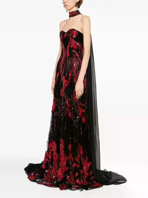 SAIID KOBEISY Embroidered Maxi Dress - Red