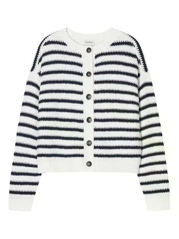Closed Striped Button-up Cardigan - White