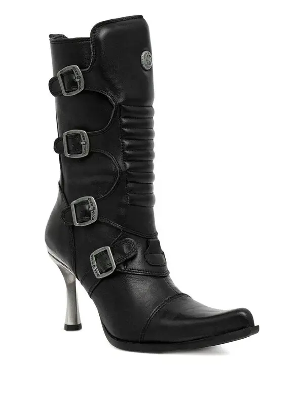 NEW ROCK 100mm Buckle-detail Pointed-toe Boots