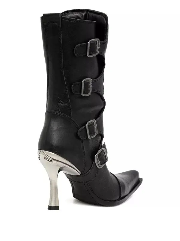 NEW ROCK 100mm Buckle-detail Pointed-toe Boots