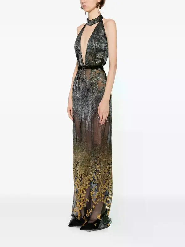 green emerald velvet dress Embroidered Crepe Dress – Saiid Kobeisy Online main image 0