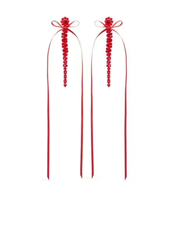 Simone Rocha Bow Ribbon Drip Earrings - Red