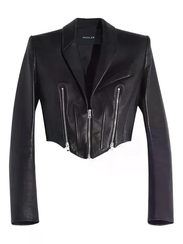 MUGLER Zip-detail Cropped Leather Jacket
