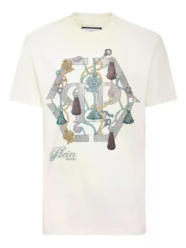 Philipp Plein Tassel-embellished Logo T-shirt - Neutrals