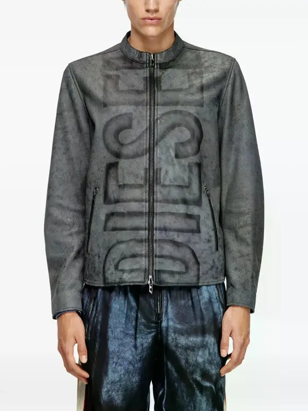 DIESEL® Logo-print Leather Jacket - Black