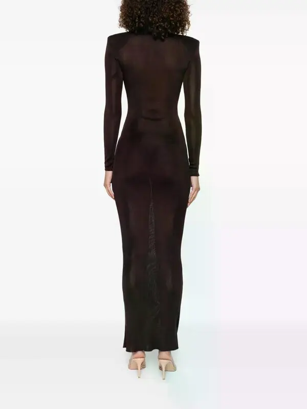 SELF-PORTRAIT Shoulder-padded Maxi Dress - Brown