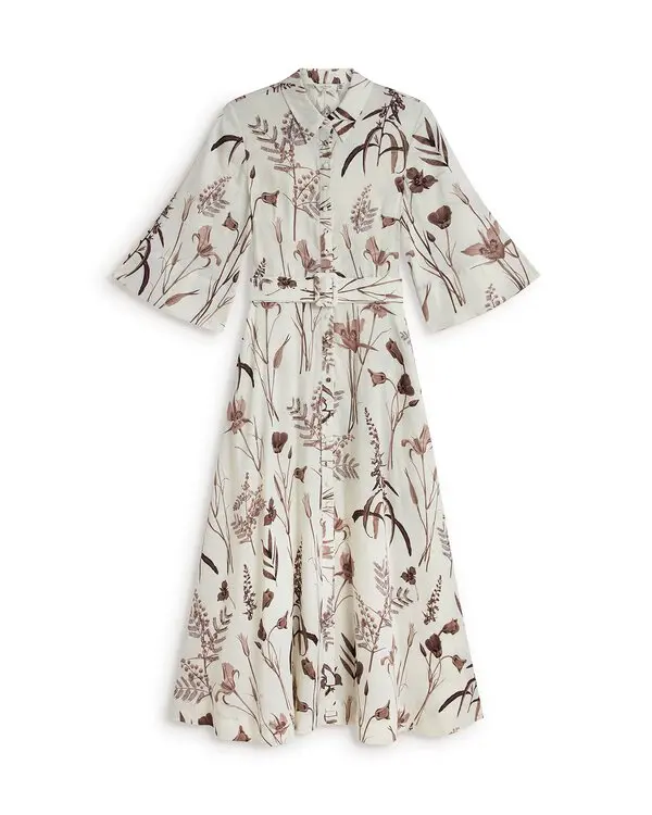 Ted Baker London Printed Linen Silk Midi Dress