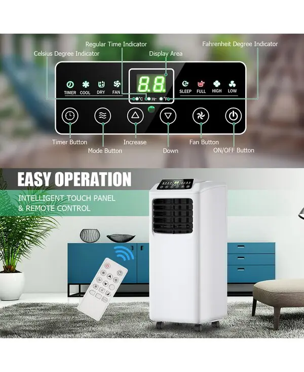 COSTWAY 9,000 Btu Portable Air Conditioner & Dehumidifier Function Remote W/ Window Kit