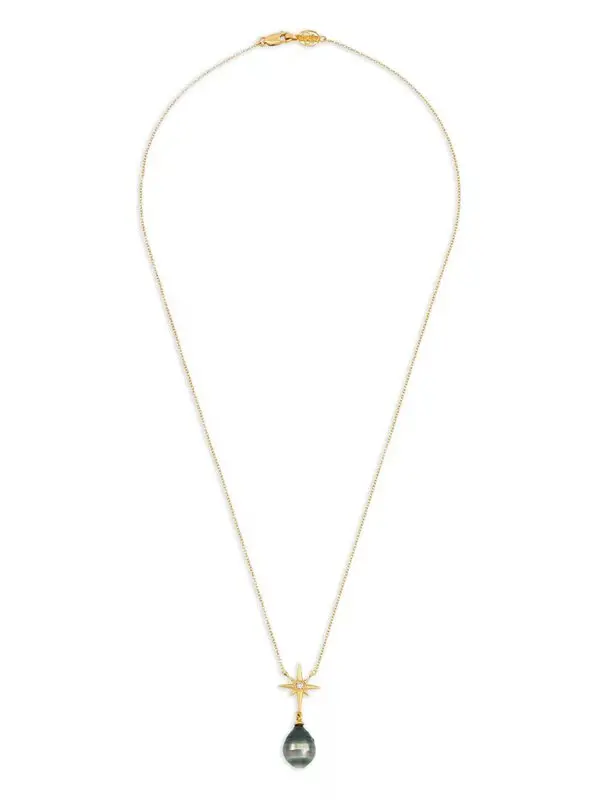 DOWER & HALL 14kt Yellow North Star Pendant Diamond And Pearl Necklace - Gold