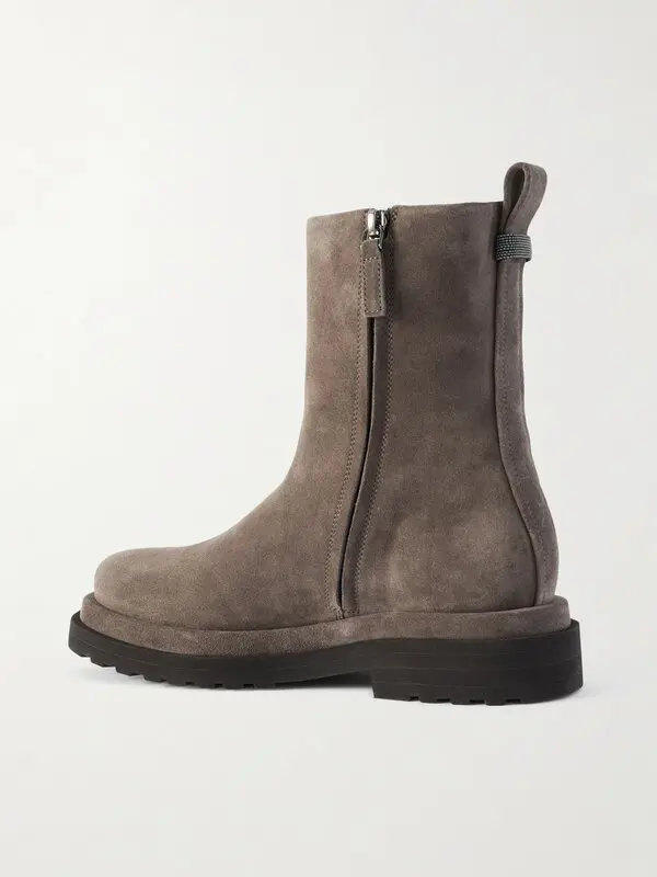 Brunello Cucinelli Suede Ankle Boots With Monili Embellishment - Brown