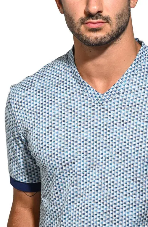 MACEOO Vivaldi V-neck Cotton T-shirt - Blue