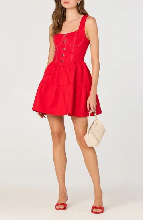 strapless open back dress Ieena for Mac Duggal - Red Strapless Oversized Bow Fit & Flare Mini Dress main image 0