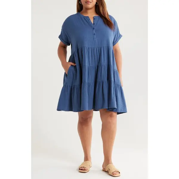 caslon denim dress caslon Short Dolman Sleeve Denim Shirt Dress in Dark Wash at Nordstrom, Size Xx-Small