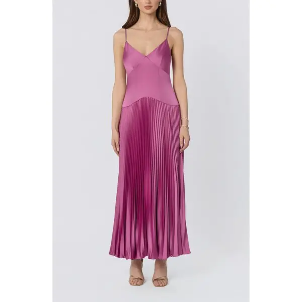 Astr The Label Pleated Drop Waist Dress - Hibiscus