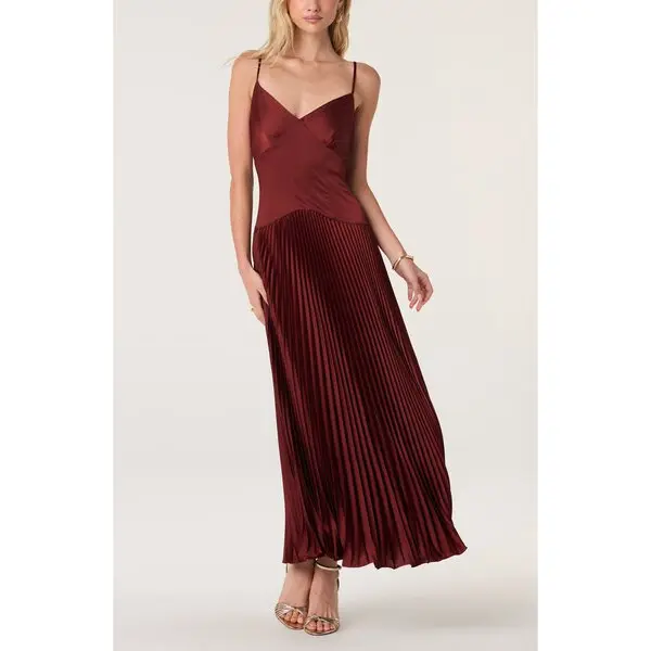 Astr The Label Pleated Drop Waist Dress - Rust